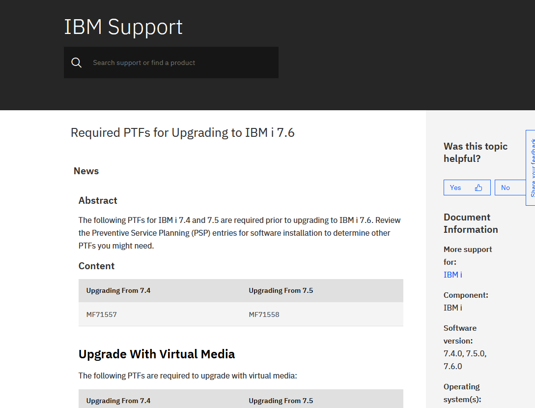 IBM i 7.6にバージョンアップする前提PTF、サポート環境など #IBMi - Qiita