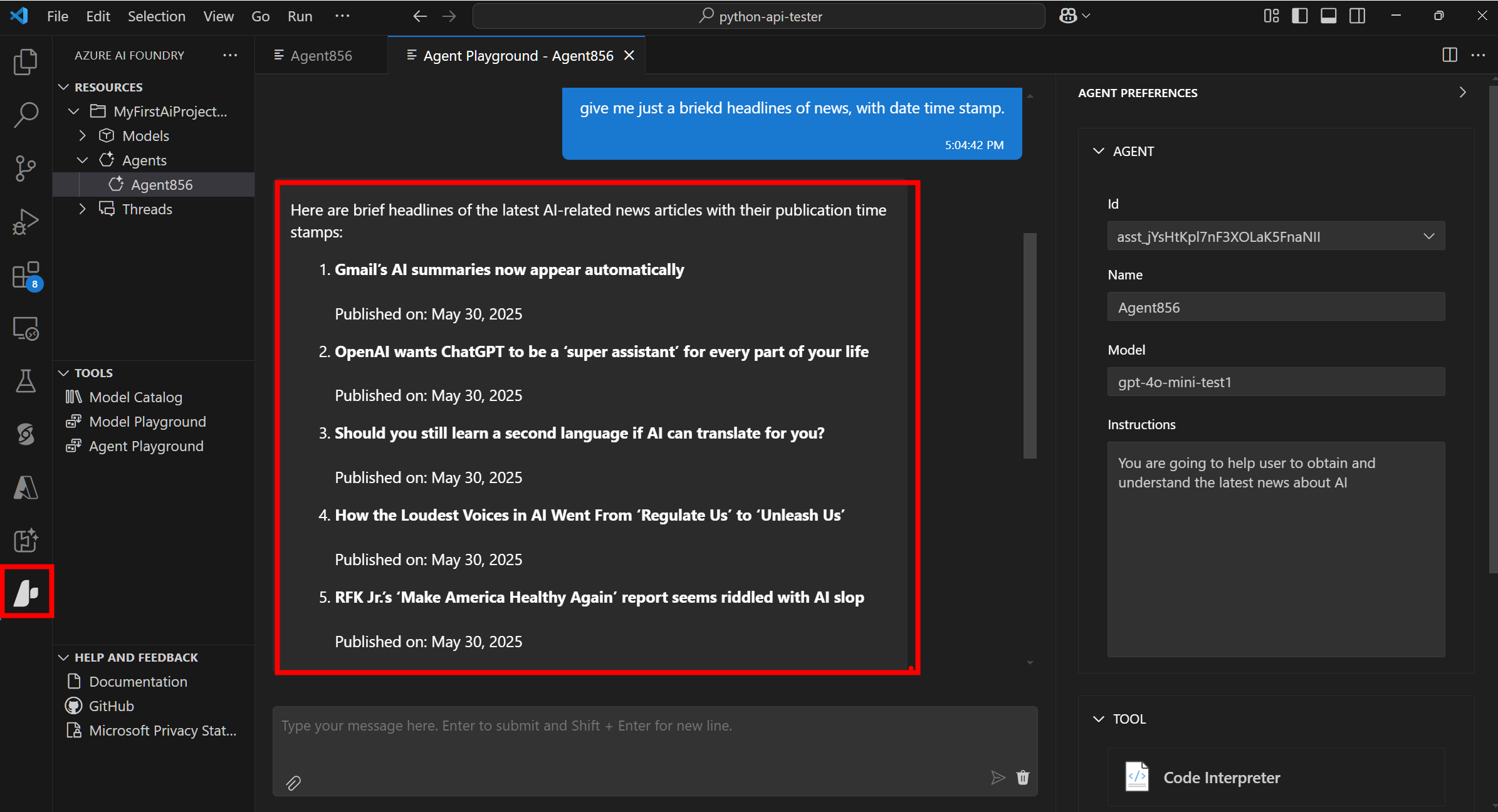 Azure AI Foundry の Agent を VS Code から活用してみた（NewsAPI連携事例） #VSCode - Qiita