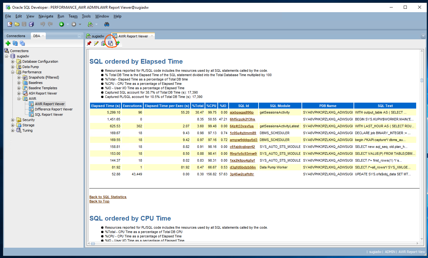 [Oracle Cloud] Autonomous Database で、AWR Report ・AWR SQL Report を出力してみる ...