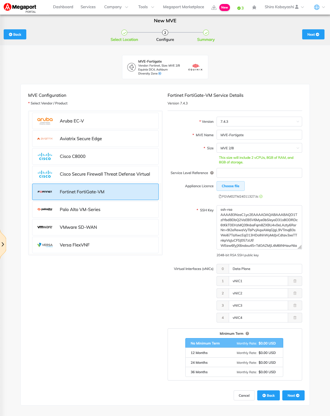 Fortinet セキュア SD-WAN を使用して Megaport Virtual Edge (MVE) を作成してみてみた ...