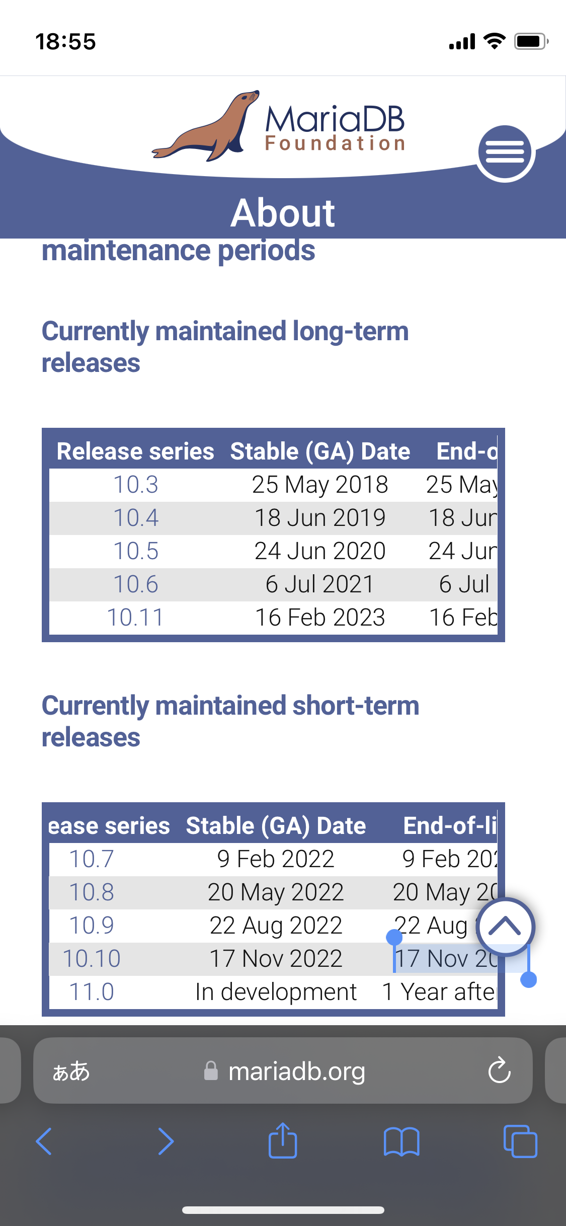 MariaDBのサポート期限 #mariadb - Qiita