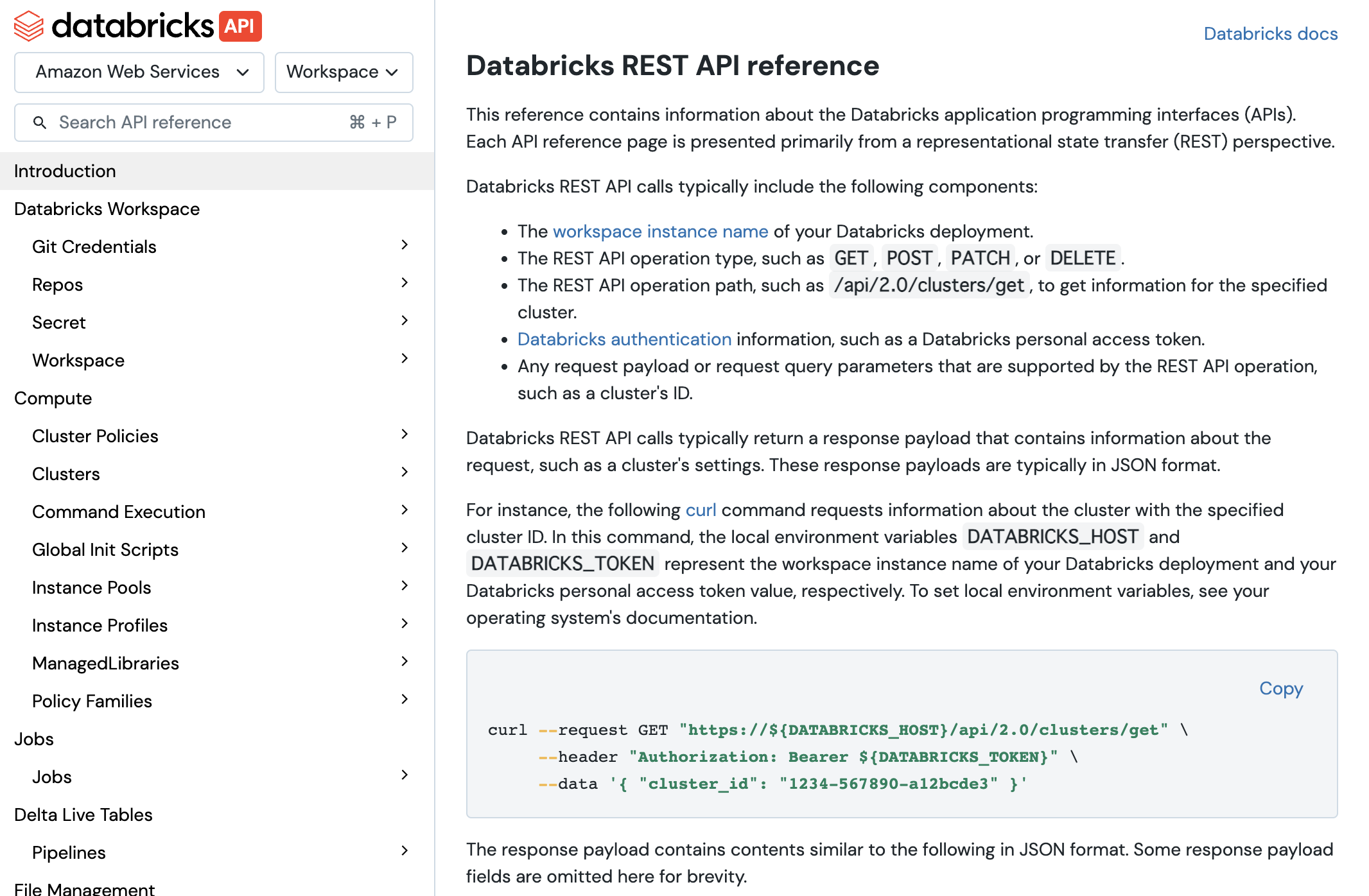Databricks REST APIリファレンスページができました！ #REST-API - Qiita