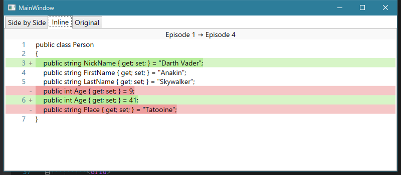 WPFでGitのDiffっぽい差分表示をするDiffPlexライブラリ。～あるいは、あるジェダイの変遷 #C# - Qiita