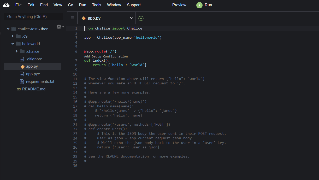 ChaliceとCloud9の連携方法について記載してみます（AWS） #serverless - Qiita
