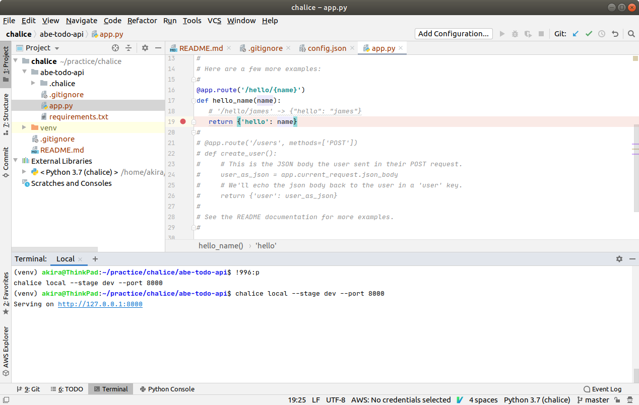 AWS ChaliceをPyCharmでローカルデバッグ実行する #lambda - Qiita