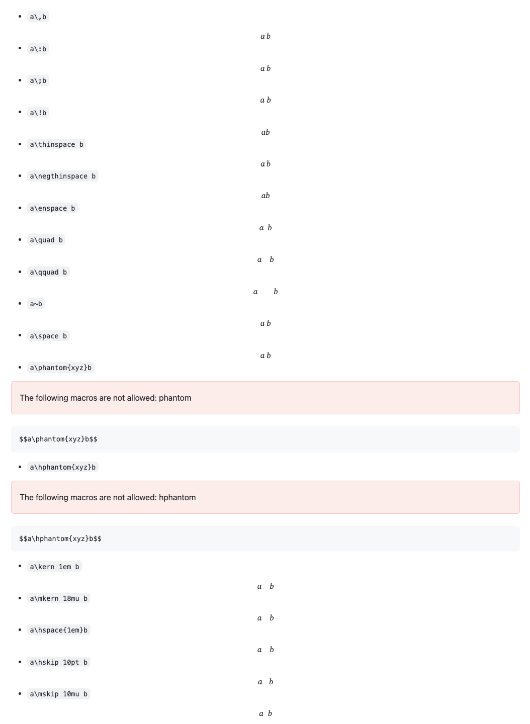 QiitaとGitHubで試す：有効なLaTeX空白コマンドまとめ #Markdown - Qiita