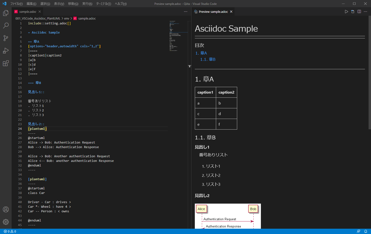 VisualStudioCodeでAsciiDoc＋PlantUMLを使う #Ruby - Qiita