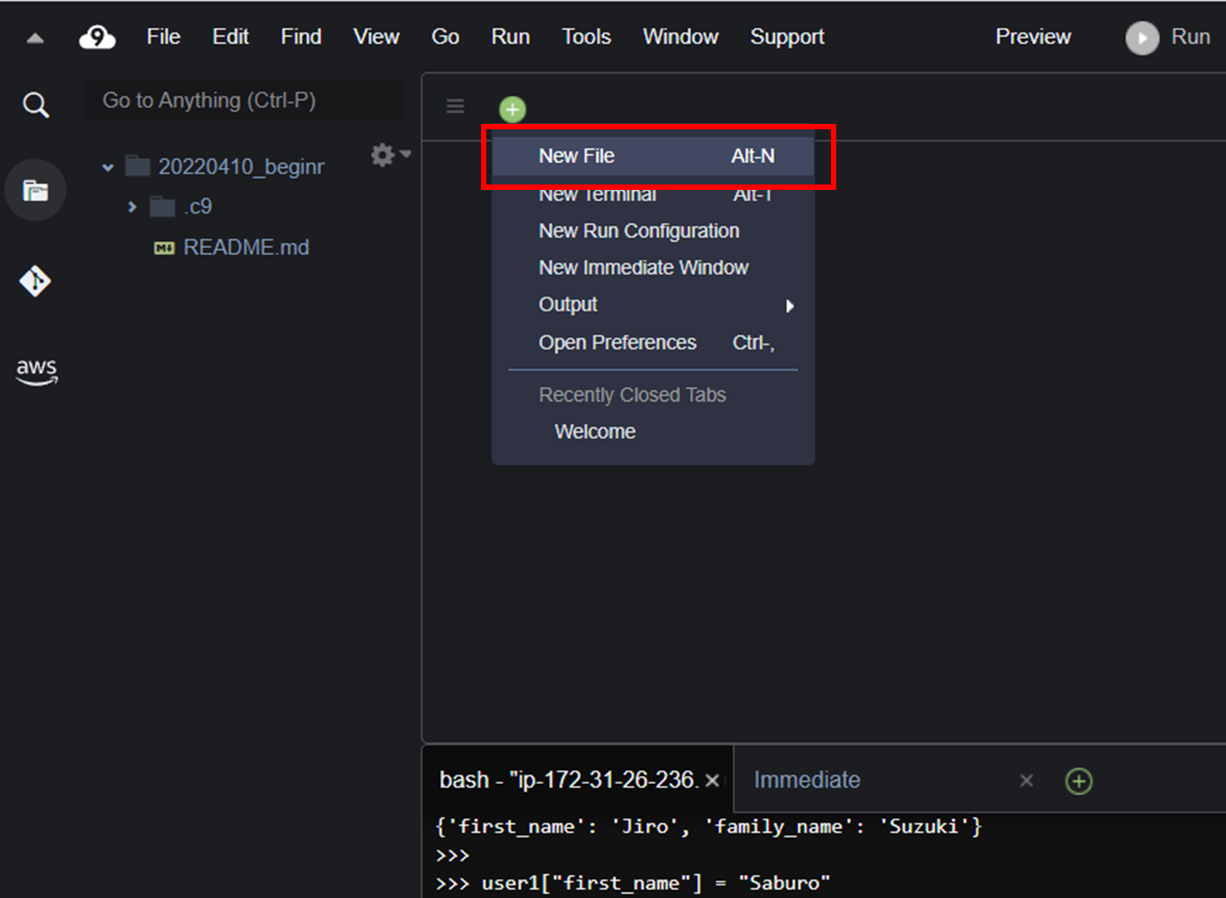 Aws Cloud9でpython基礎 Python3 Qiita