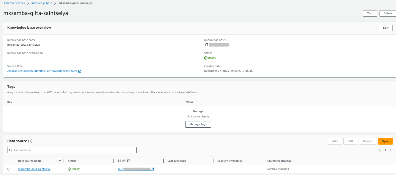 【初心者】Knowledge base for Amazon Bedrock を使ってみる #AWS - Qiita