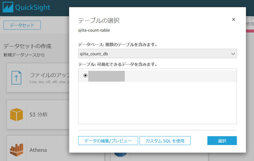 【初心者】amazon Quicksight を使ってみる(自分のqiita記事のview数lgtm数の集計と可視化 Aws Qiita