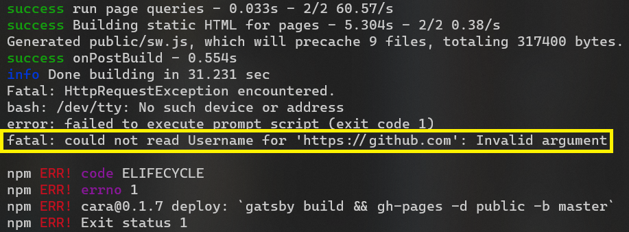 gh-pagesでnpm run deployすると「fatal: could not read Username for 'https://github.com': Invalid ...