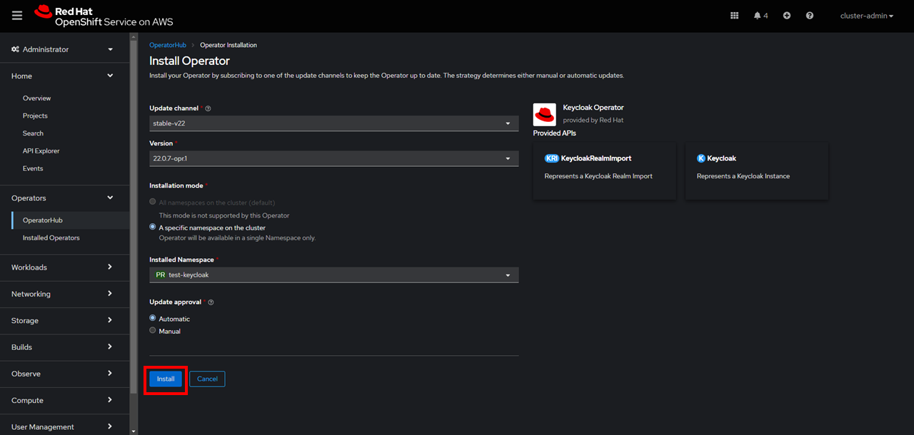 Red Hat OpenShift Service on AWS (ROSA) を利用して Keycloak クラスターを構築してみた ...