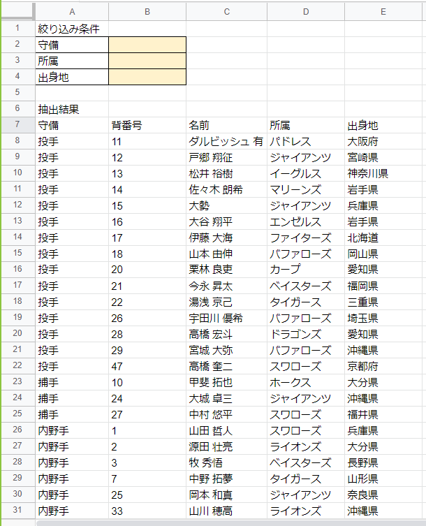 スプレッドシートでフィルタ機能を使わずに絞り込みを行う #spreadsheet - Qiita