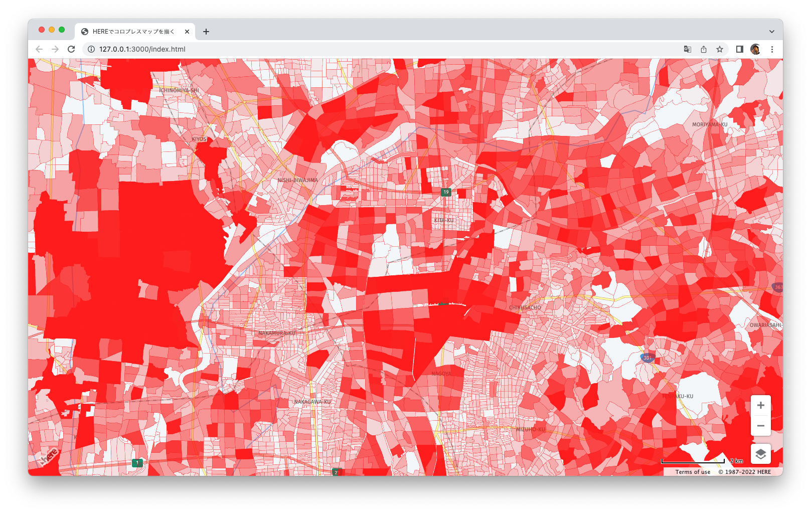 HERE Mapsとオープンデータでコロプレスマップを描いてみた #JavaScript - Qiita
