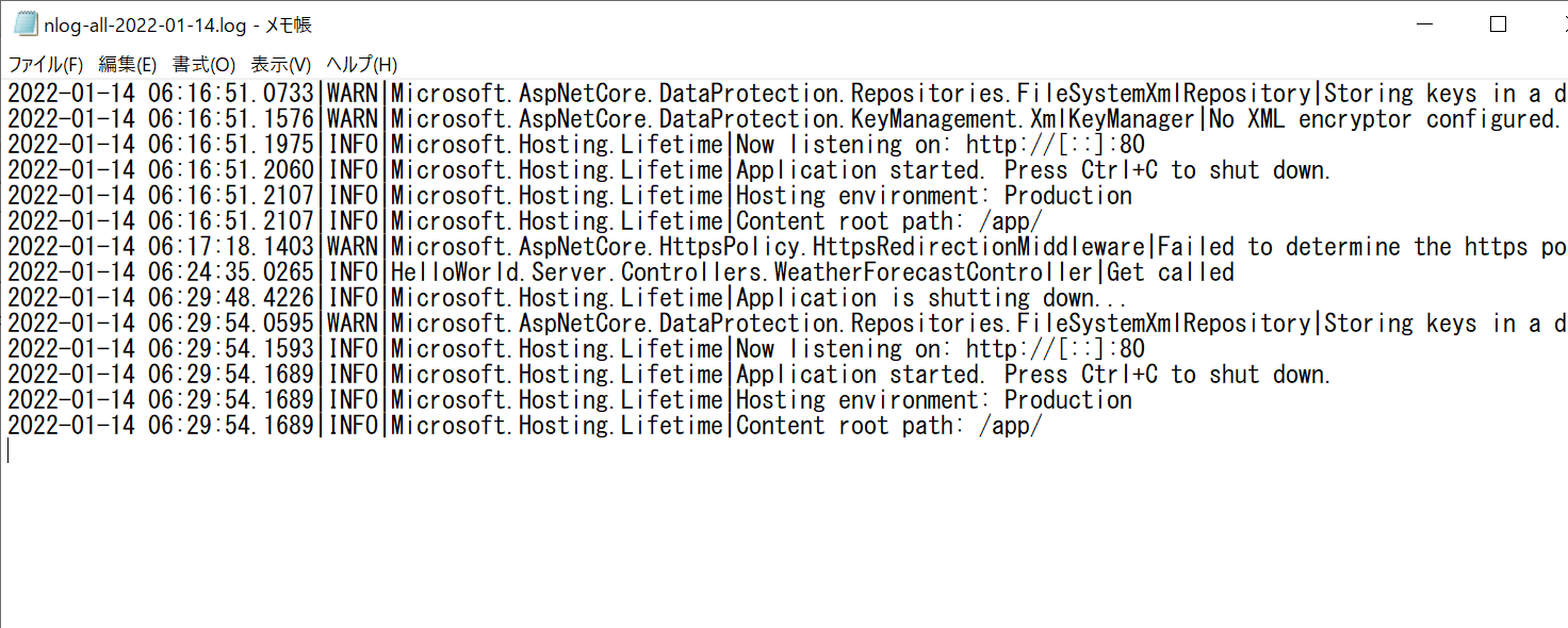 Docker 6環境で動いているblazor Webassemblyアプリのログをファイル出力する Docker Compose