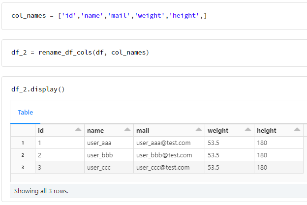 Databricks Spark にてデータフレームのカラム名を一括で変更する方法 Python Qiita