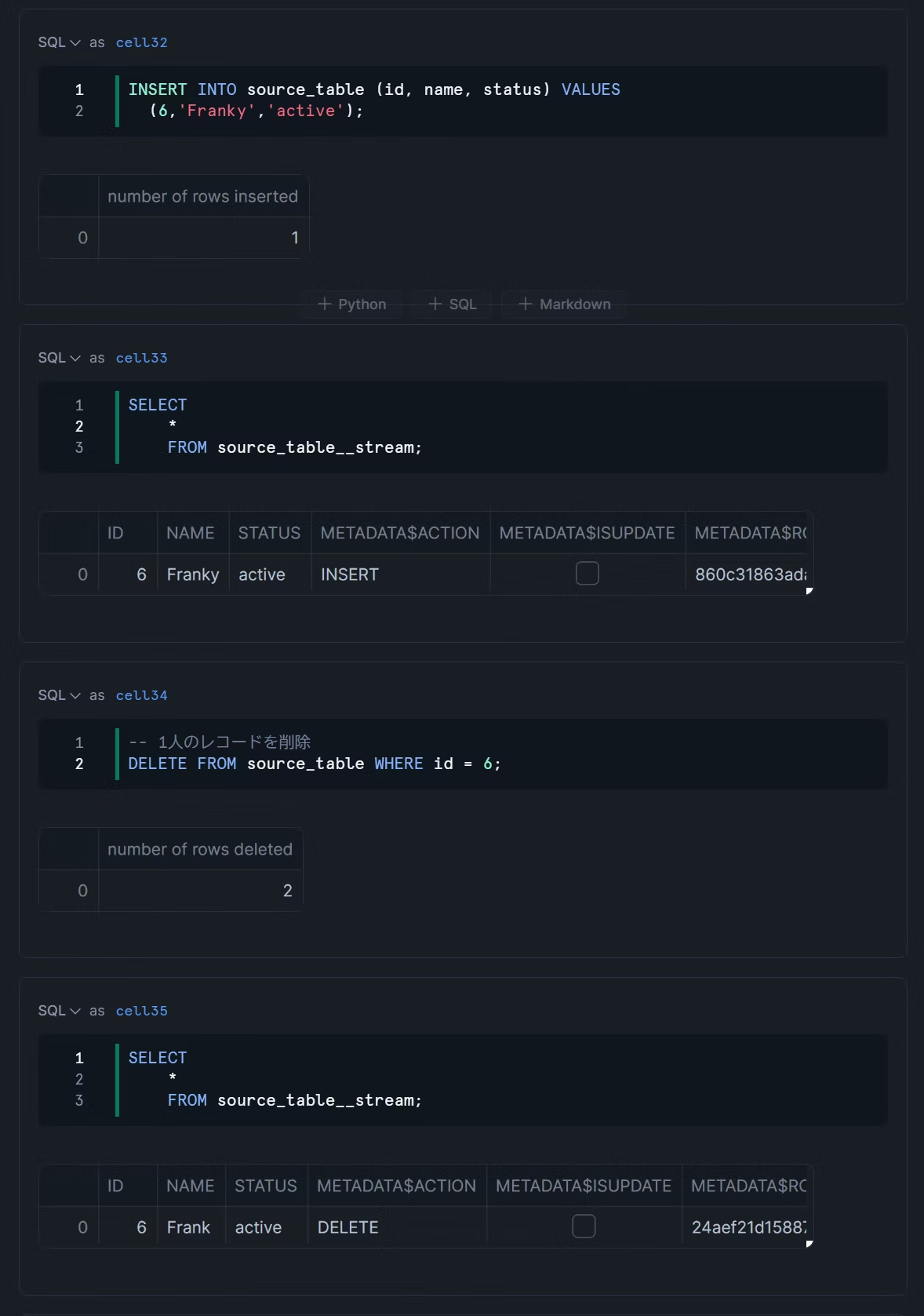 Snowflake の標準テーブルをソースとした標準 STREAM の仕様検証 #Snowflake - Qiita