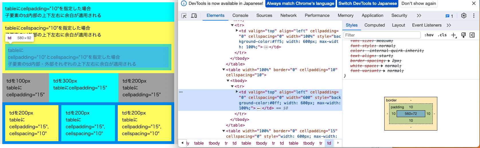 HTMLメール: cellpadding, cellspacingは余白の実装手段となり得るか #Gmail - Qiita