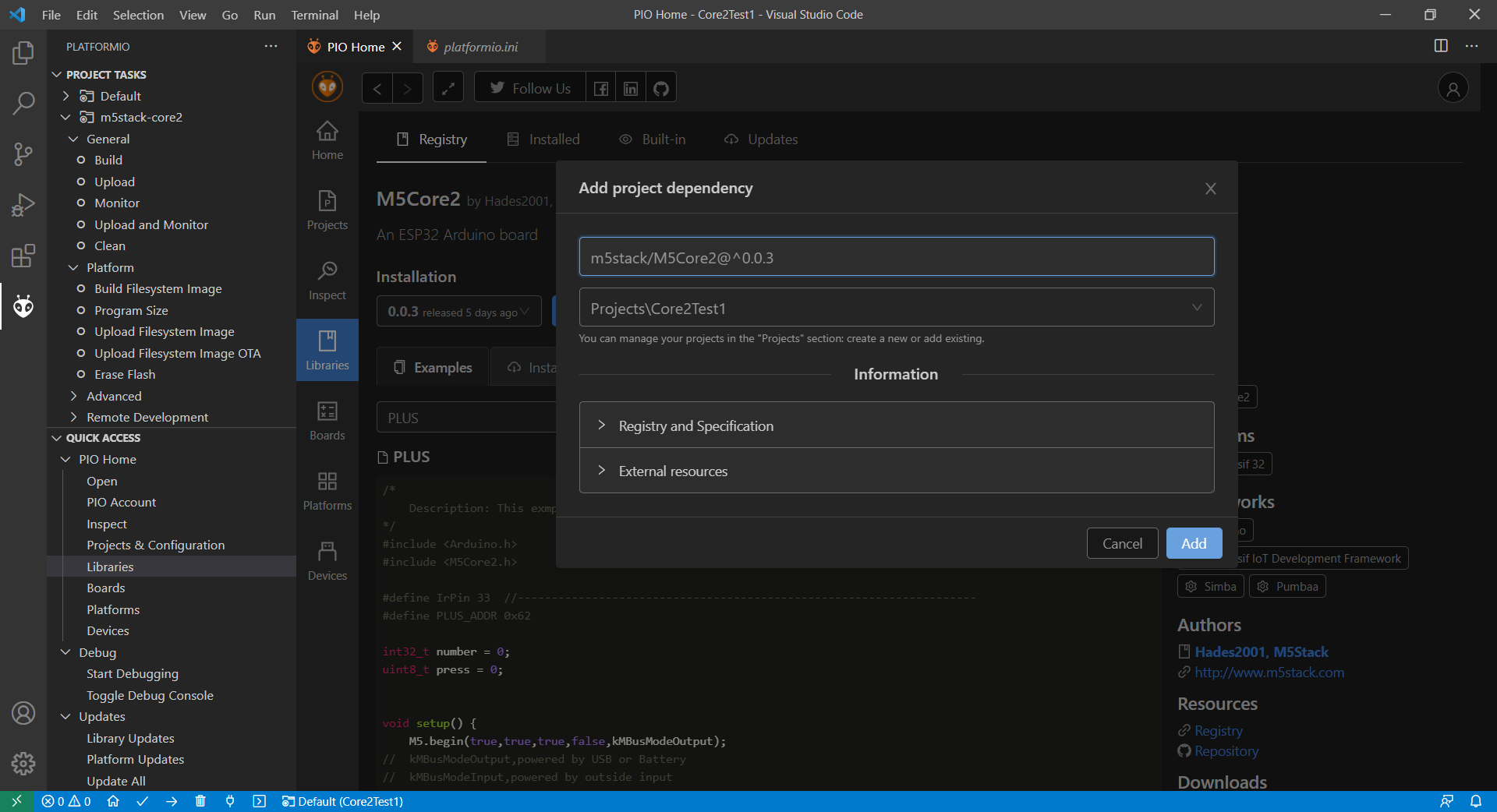 VSCodeとPlatformIOでM5Stack Core2開発 #M5stack - Qiita
