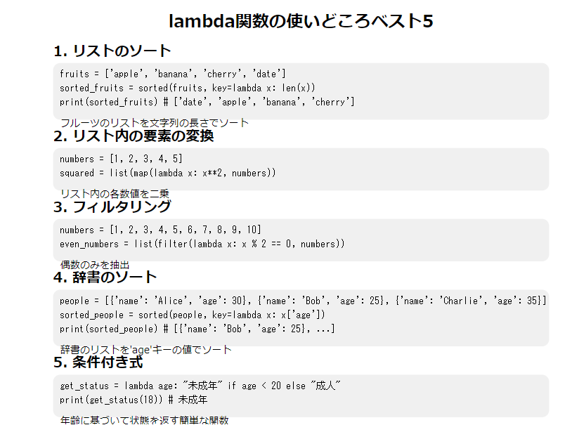Python lambda関数、使いどころはここ！1行で書けるアロー関数風の魔法 #初心者 - Qiita
