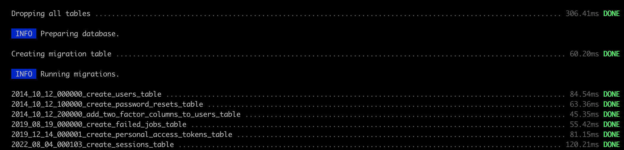 php artisan migrate を実行しても、「Nothing to migrate. 」が返ってくる。 #PHP - Qiita