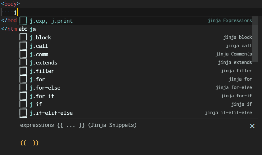 VS CodeでJinja2を快適に書こう (便利なsnippet) #HTML - Qiita