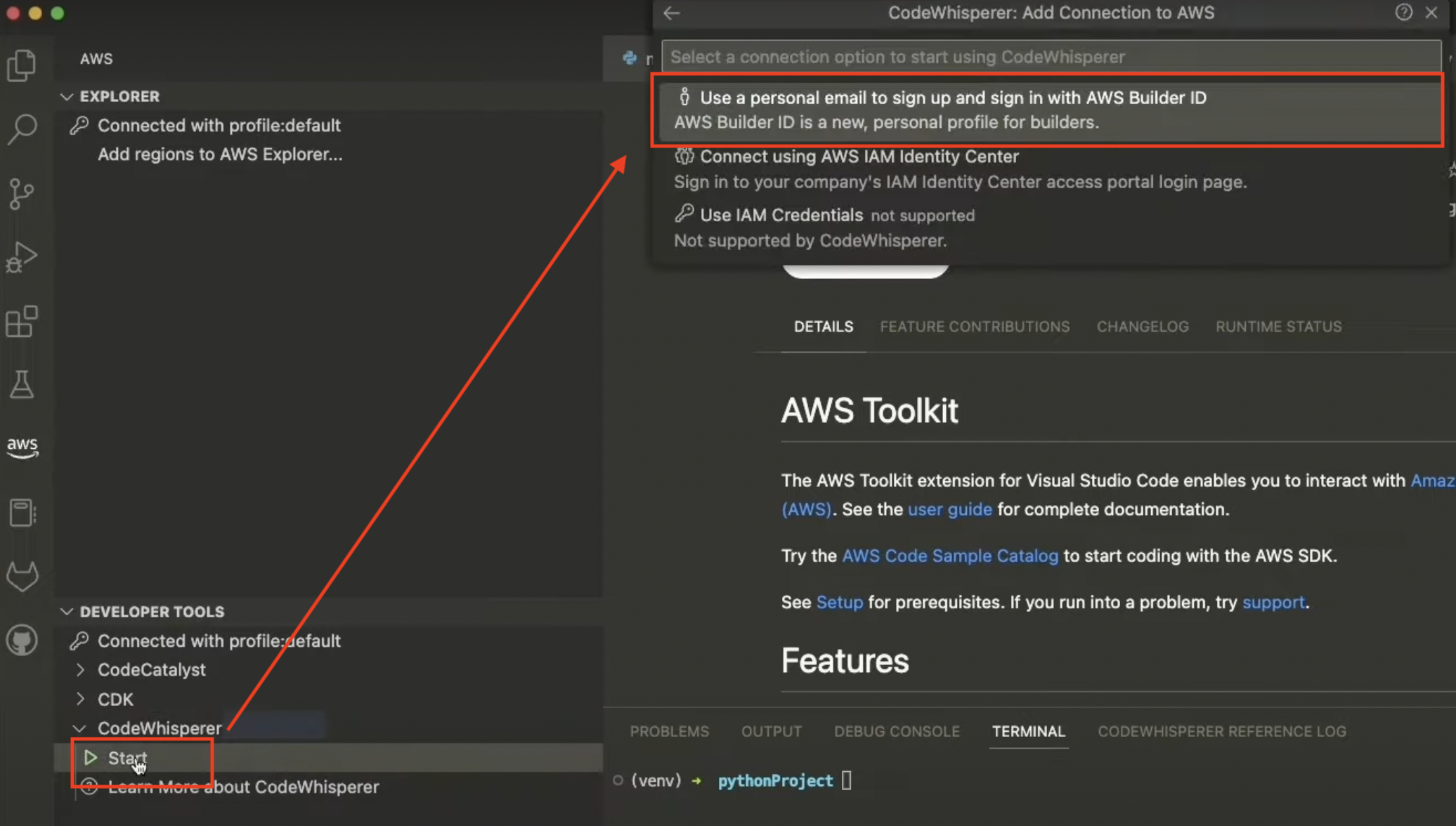 Amazon CodeWhispererを使用する方法(VSCode) #Python - Qiita