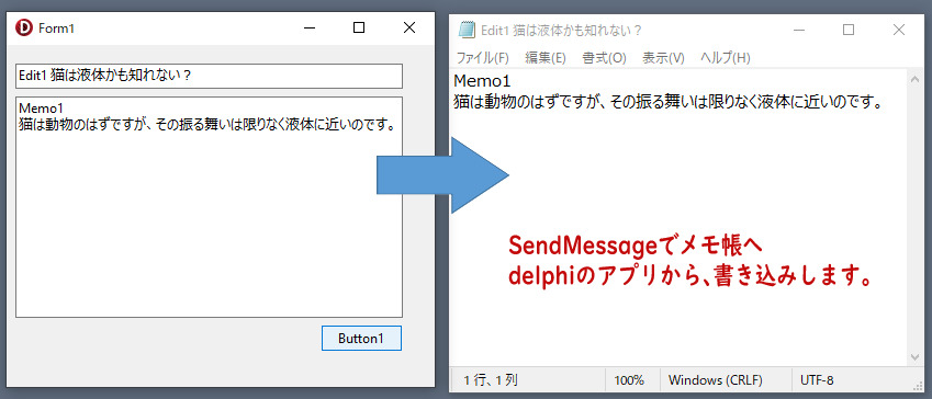 SendMessageでメモ帳へ書き込んでみよう #Delphi - Qiita