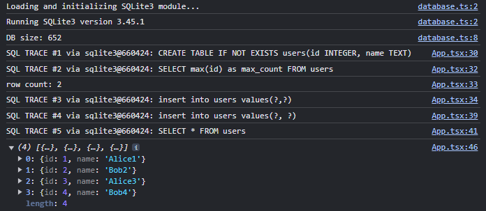 ReactでSQLite Wasmを実行して、localStorageに永続化する最小のサンプル #SQLite3 - Qiita