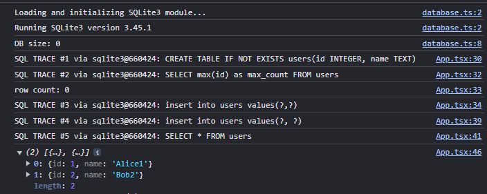 ReactでSQLite Wasmを実行して、localStorageに永続化する最小のサンプル #SQLite3 - Qiita