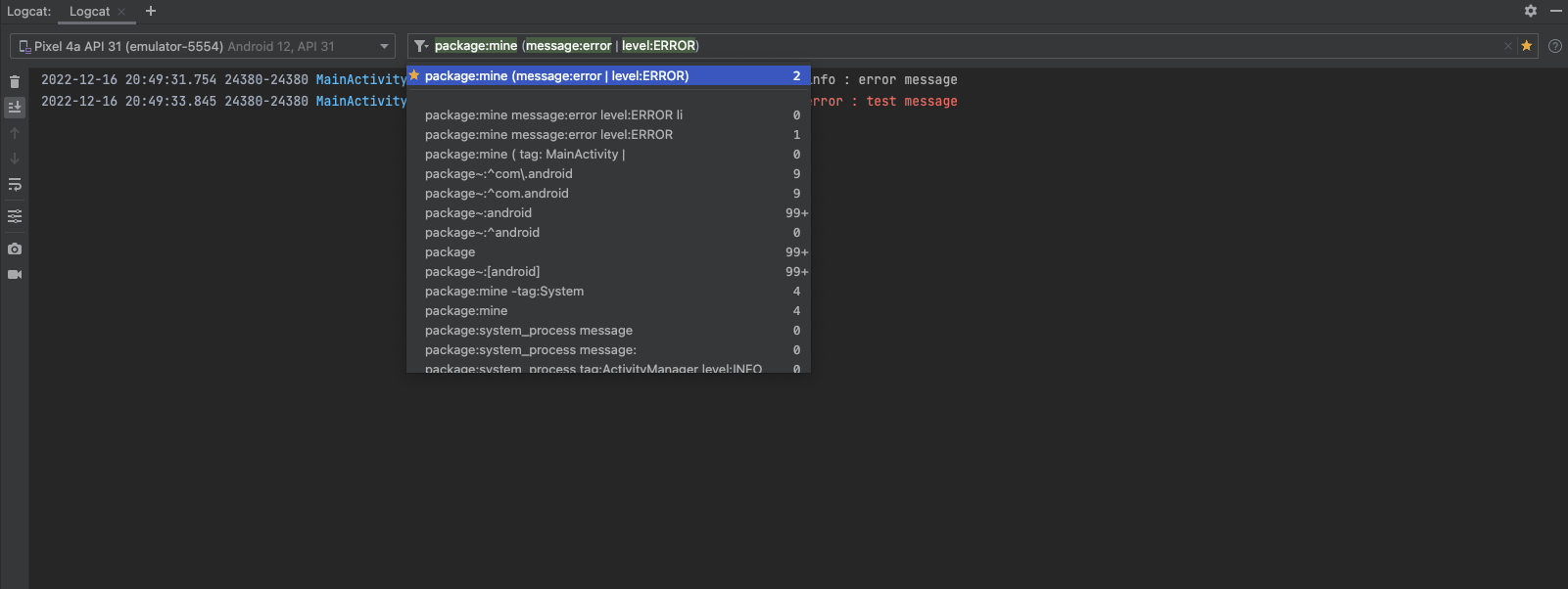 Android StudioのLogcatにおける新しいKey-Value検索 #AndroidStudio - Qiita