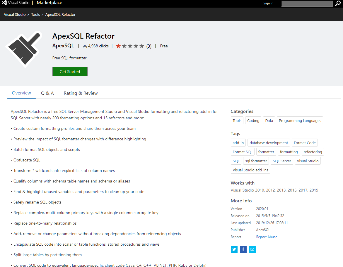 Visual Studio、および、SQL Server Management StudioにおけるApex SQL Refactor（コードのフォーマット）の概要について ...