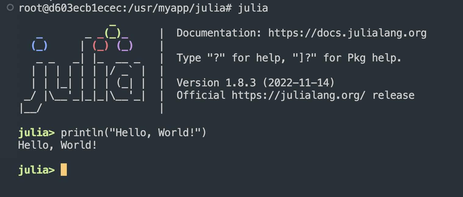 Dockerイメージを使って JuliaでHello,worldする #VSCode - Qiita