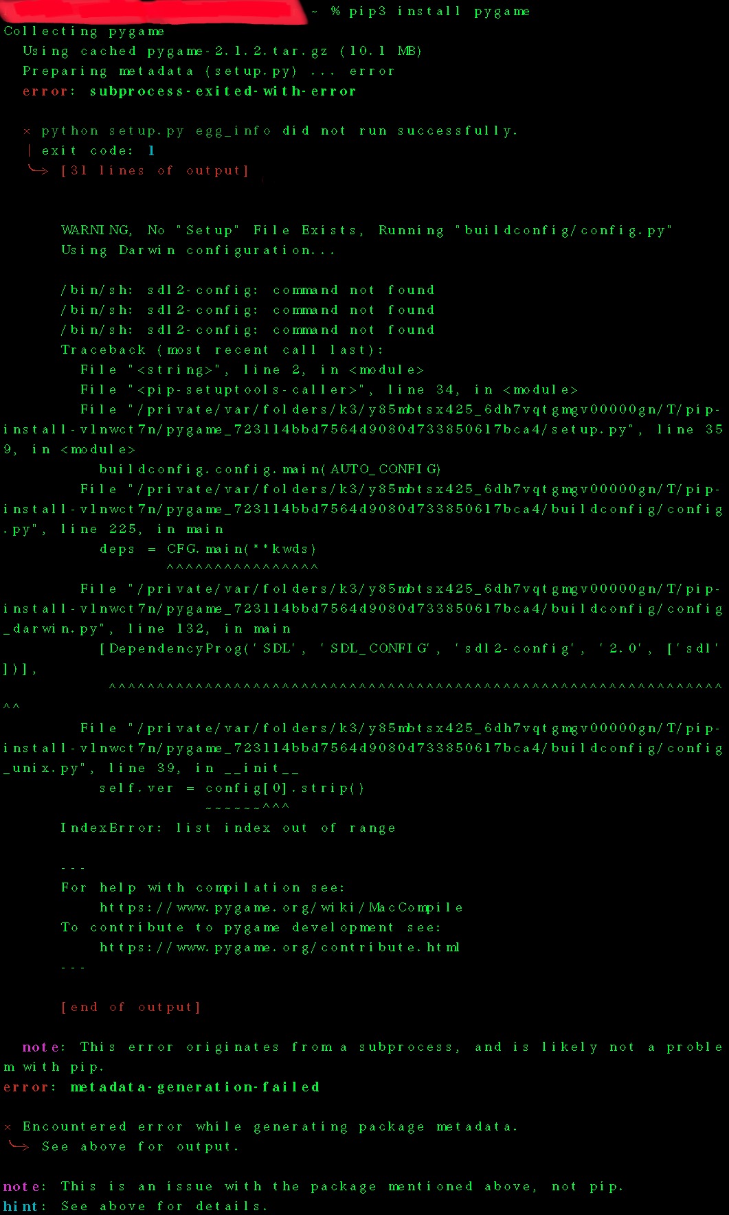 [Q&A] Pythonのpygameインストール時のエラーについて - Qiita