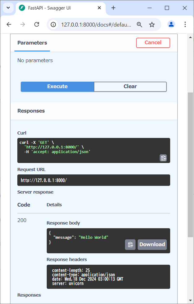 FastAPIによるHello Worldとドキュメント生成、テストの実行 #Python - Qiita