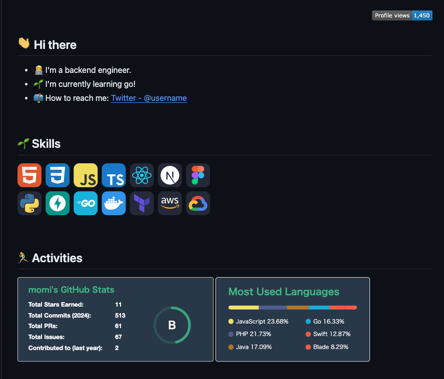 5分でできる！GitHub README プロフィール 💬 #転職 - Qiita