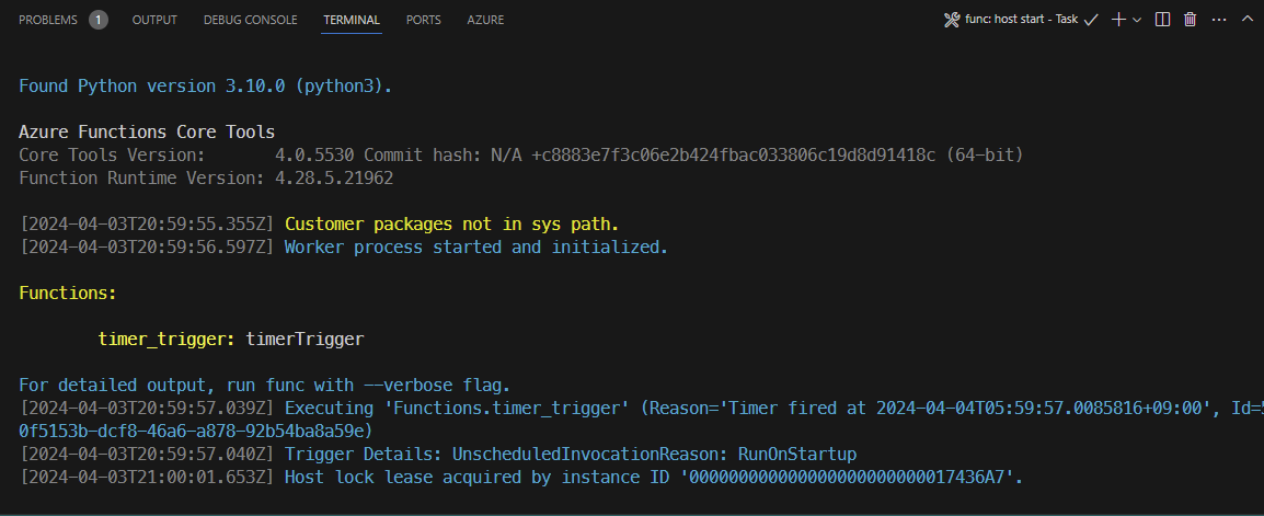 [Azure] Functions(V2)でTimer trigger --Python テンプレートのコードをステップ実行デバッグする方法 #debug - Qiita