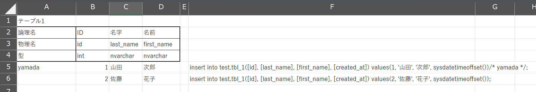 全テーブル対応可能insert文生成激長Excel関数の解説 #SQL - Qiita
