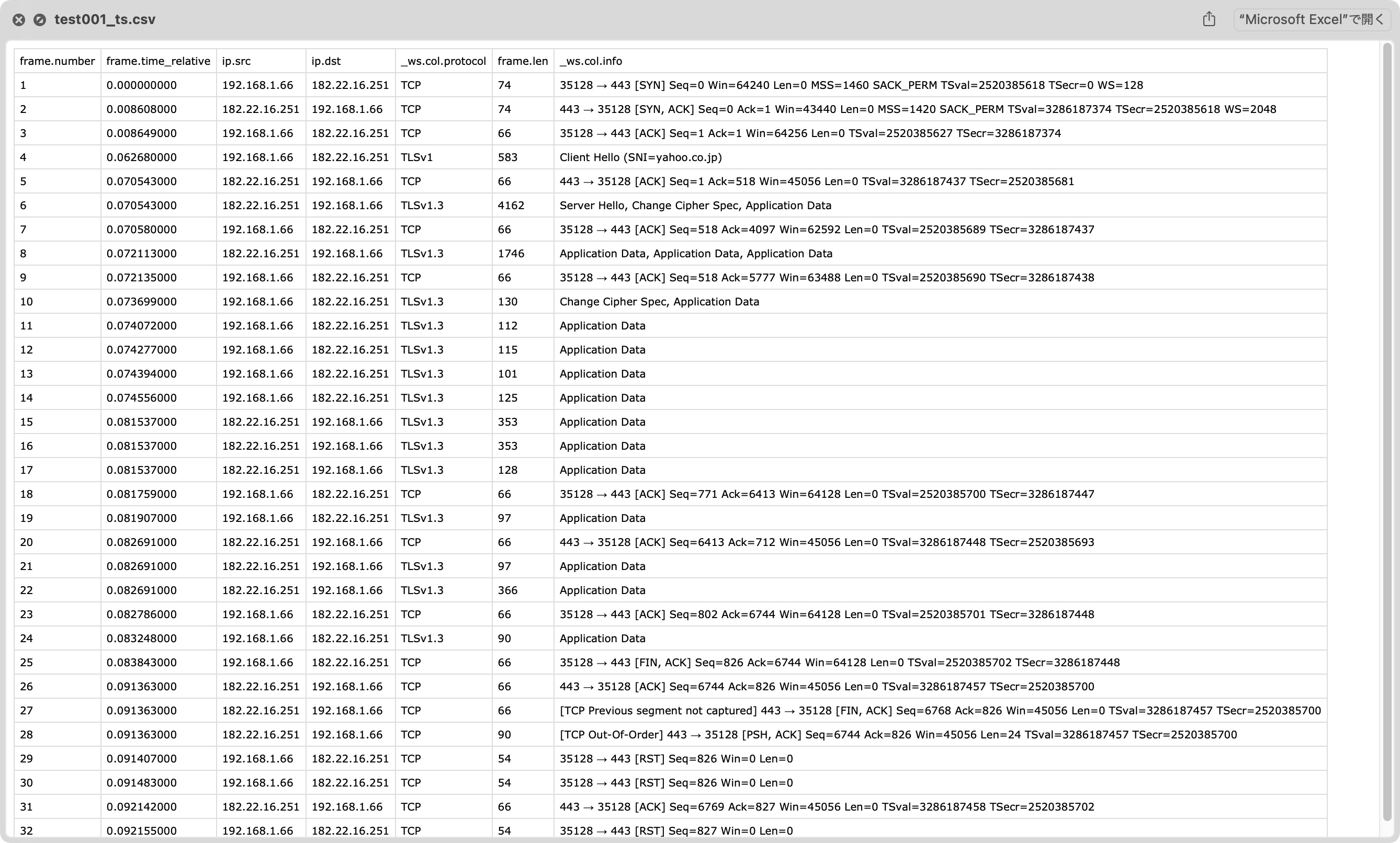 パケットキャプチャーファイルをCSV化する #CSV - Qiita