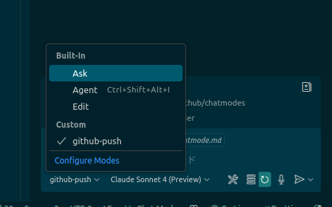 VS Codeの新機能Custom Chat Modeを使って指定した手順通りにGitHubにpushしてもらう WIP #VSCode - Qiita