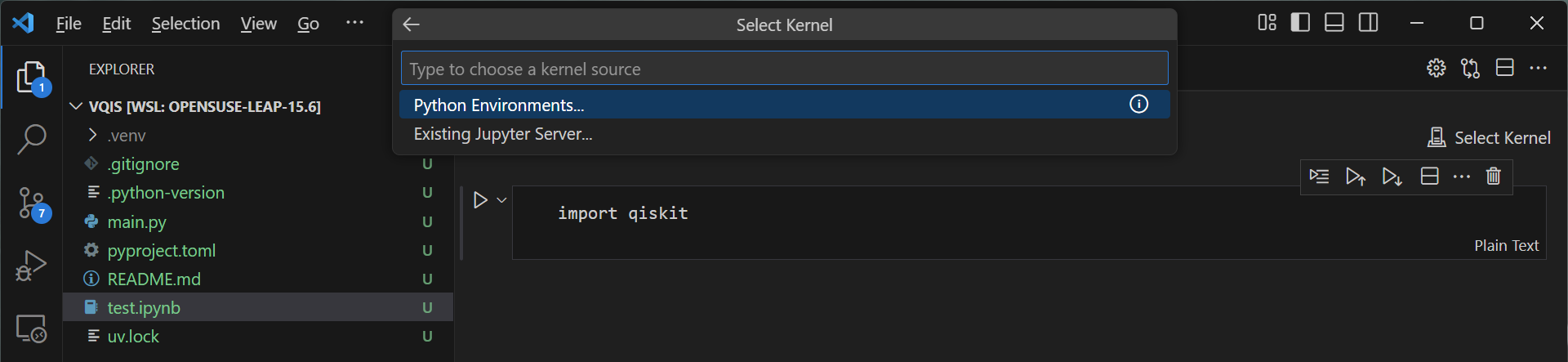 [2025年1月版] Qiskit環境構築 [uv版] (3) vscodeから仮想環境に接続する #WSL2 - Qiita