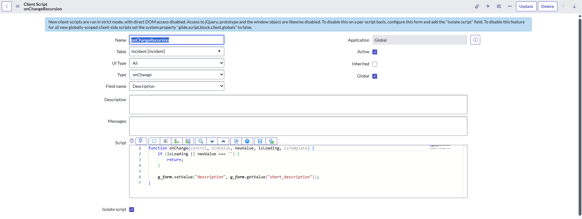 【ServiceNow】onChangeのClient Scriptでg_form.setValue()メソッドを利用するときは に気を ...