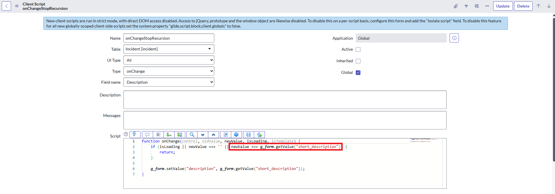 【ServiceNow】onChangeのClient Scriptでg_form.setValue()メソッドを利用するときは に気を ...