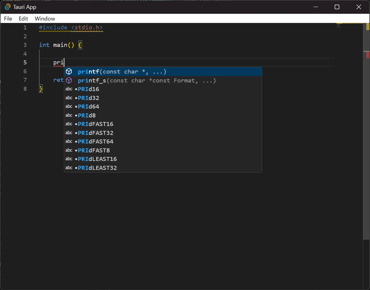 Monaco Editor React Clangd でc言語のコード補完付きエディタを作る Tauri Qiita 
