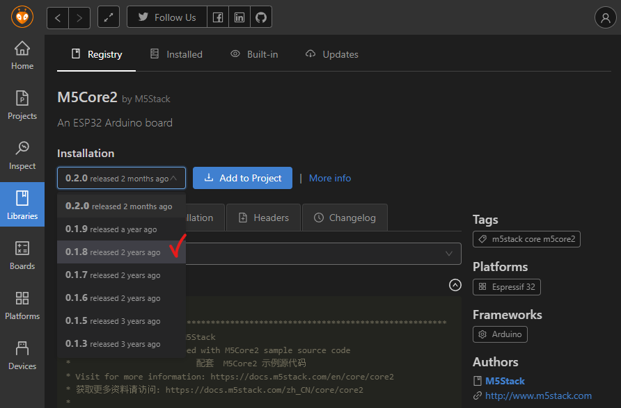 M5Stack Core2 の開発環境を作成する( VSCode + PlatformIO ) #初心者 - Qiita