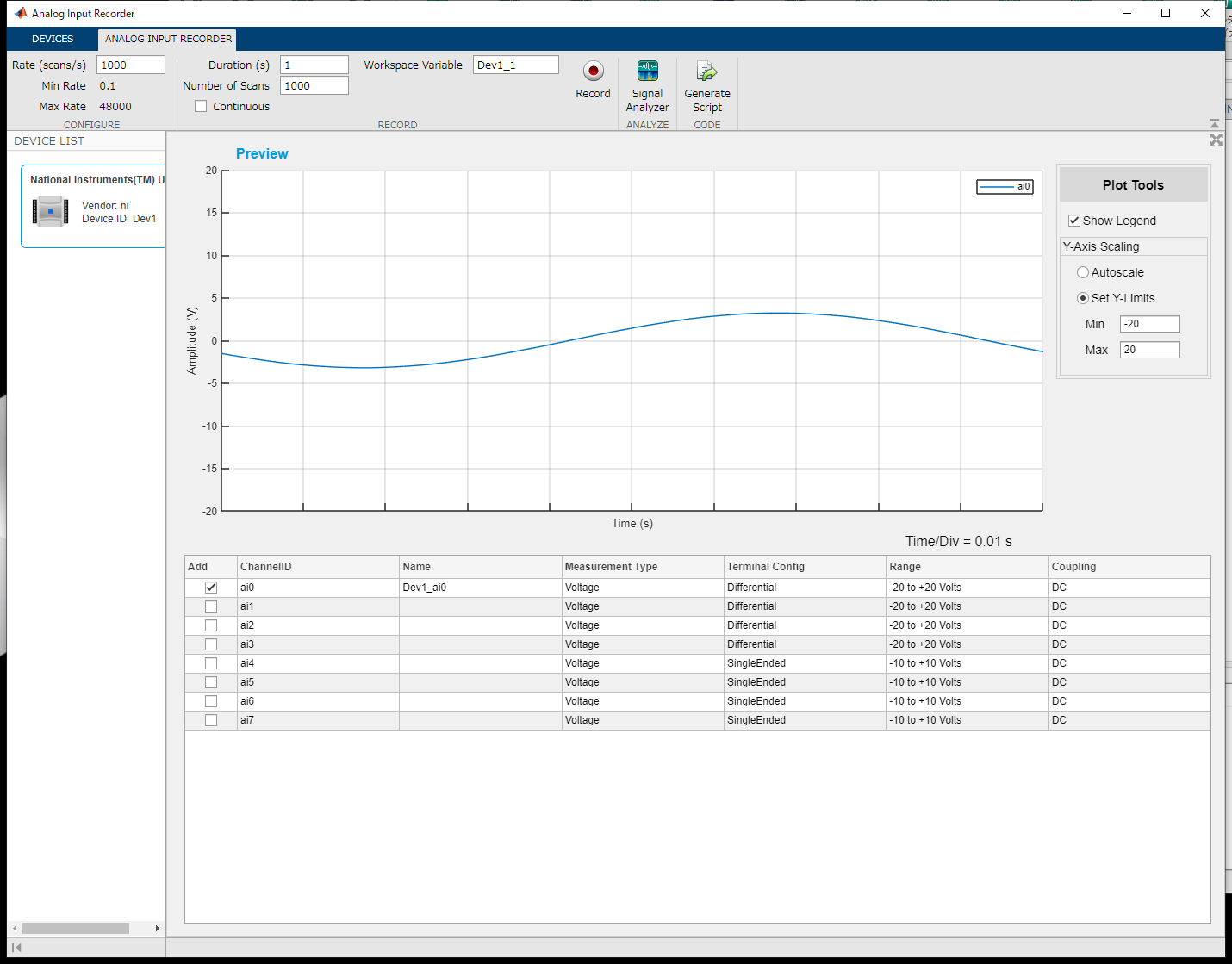 matlabのData Acquisition Toolboxを使う① NI USB-6009 #MATLAB - Qiita