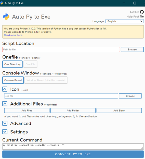 超簡単にPythonファイルをexe化（auto-py-to-exe） #Python - Qiita