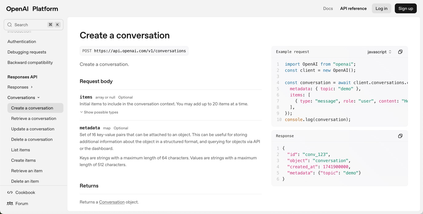 OpenAI の「Conversations API ＋ Responses API」で会話を扱う処理を簡易に試す【Node.js】 #ResponsesAPI - Qiita