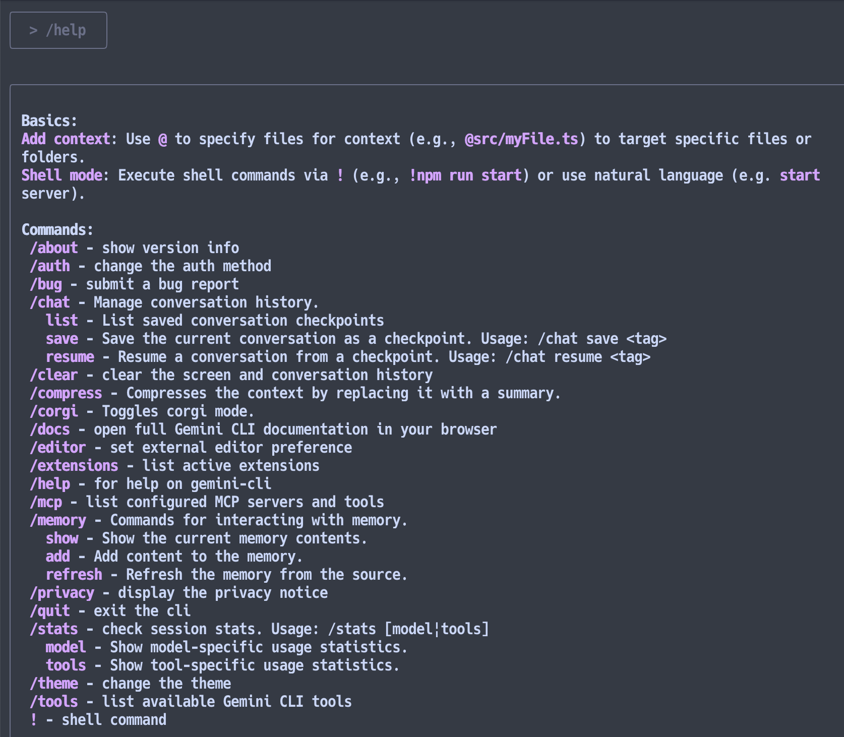 Gemini CLI v0.1.13 の /help で出てくる内容や公式ドキュメントなどを見てみる #Google - Qiita
