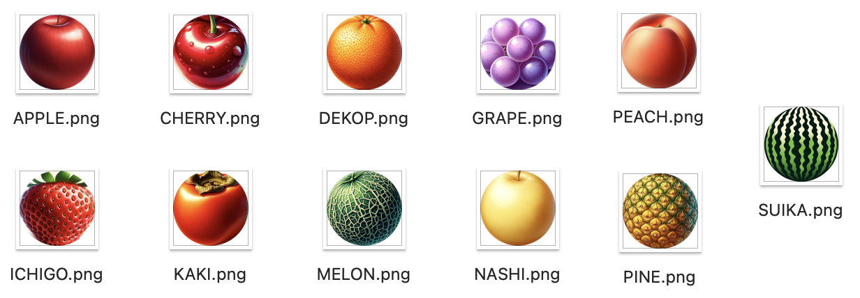 例のフルーツゲームっぽいものを作る #processing - Qiita